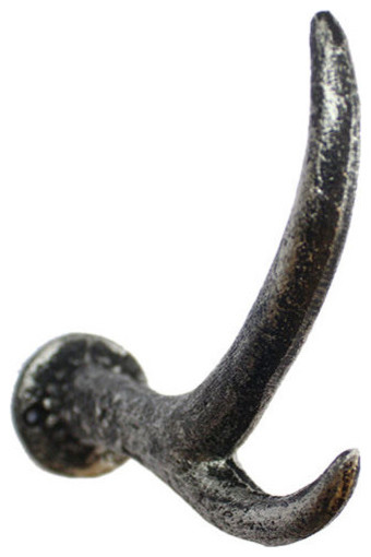Rustic Silver Cast Iron Antler Hook 5" - Rustic - Wall Hooks - by ...