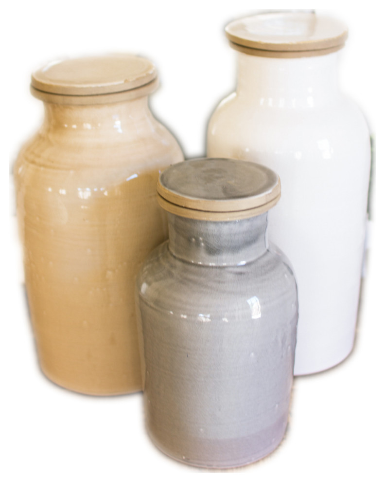 Set of Three Ceramic Canisters-one Each Color - Transitional - Kitchen ...