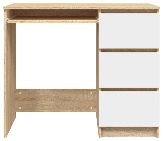 vidaXL Desk High Gloss White Engineered Wood Computer Writing Study ...