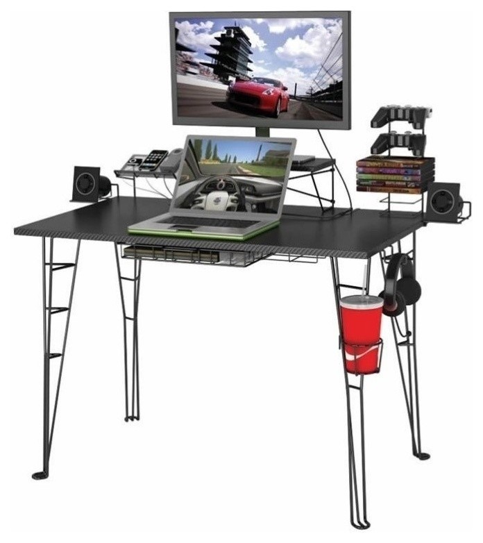Scranton & Co Metal Gaming Desk in Black - Industrial - Desks And ...