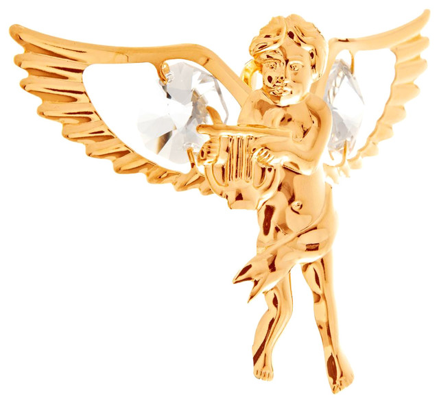 24K Gold Plated Crystal Studded Winged Boy Angel Ornament ...