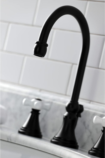 Widespread Bathroom Faucet, Curved Spout & Dual Crossed Handles ...