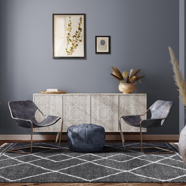 Contemporary Boho Shag Area Rug, Geometric Diamond Pattern with Fringe ...