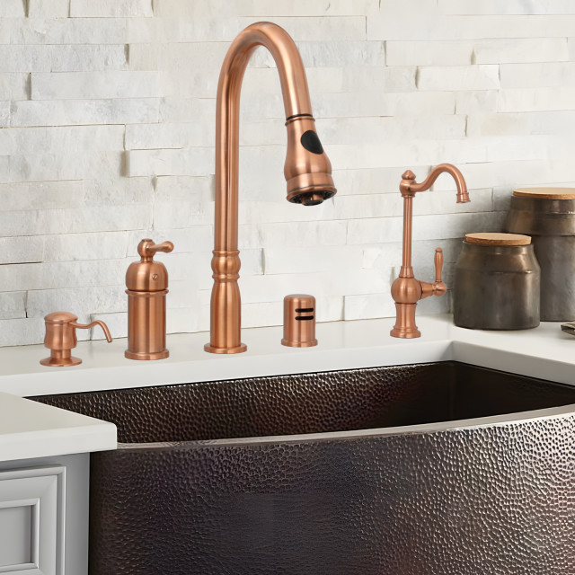 Copper Kitchen Pull Down Faucet With in-Deck Handle - Traditional ...