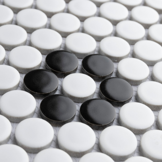 Metro Penny w/Black Flower Porcelain Mosaic Tile, Sample - Contemporary ...