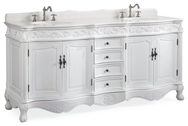72 Inch Antique White Double Sink White Top Beckham Bathroom Vanity ...
