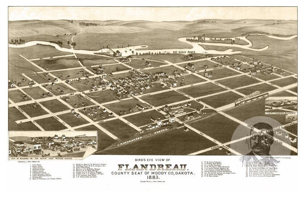 Historic Flandreau, SD Map 1883, Vintage South Dakota Art Print Decor ...