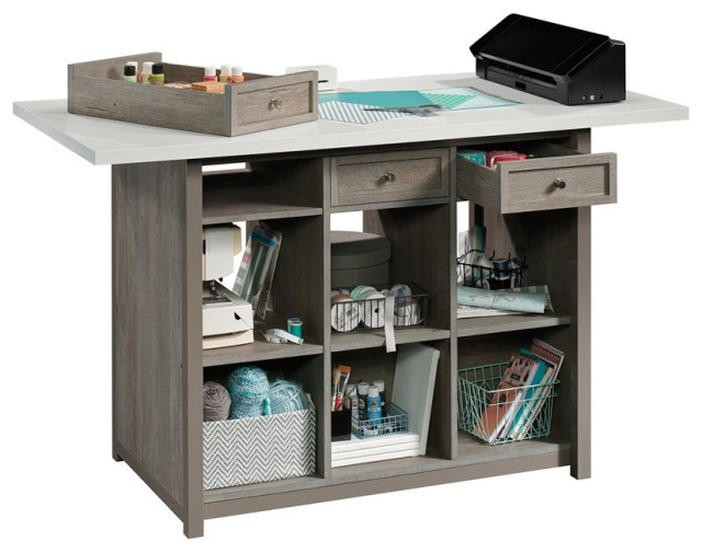 Sauder Craft Pro Series Engineered Wood Craft Table in Mystic Oak ...