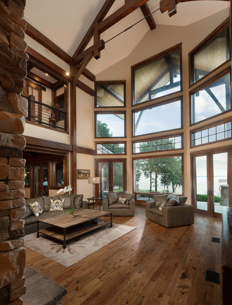 Mountain Style Timber Frame Luxury Home Great Room - Cedar Creek ...