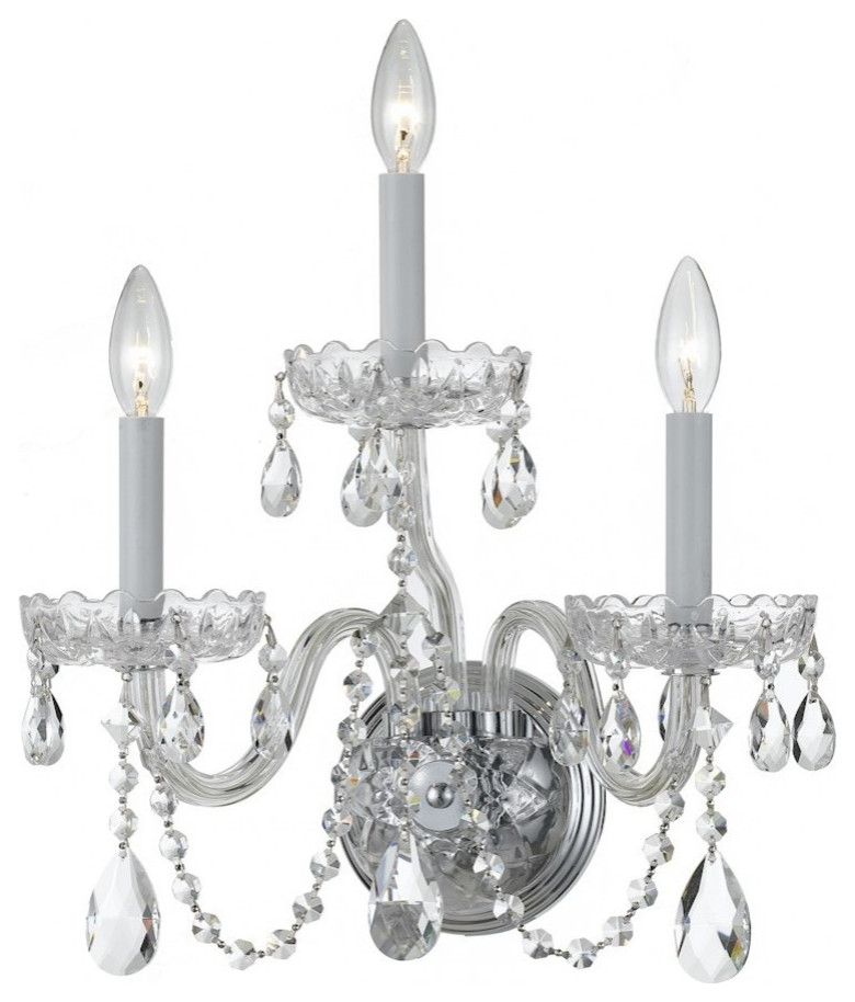 Traditional Crystal 3 Light Swarovski Crystal Chrome Sconce, 15'' W x ...