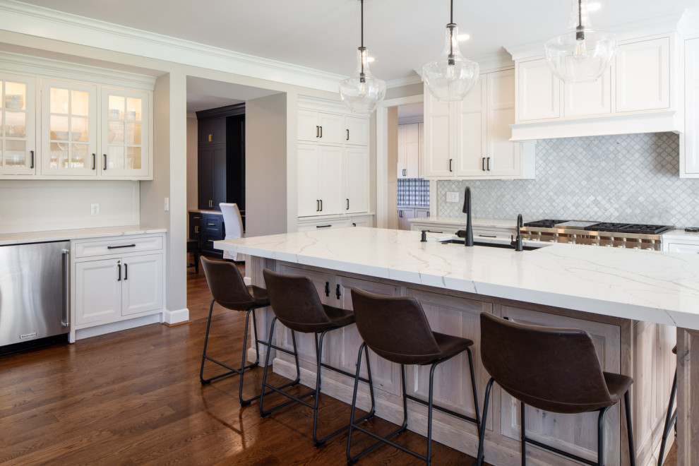 White Inset Cabinets with Knotty White Oak Island - Kitchen ...