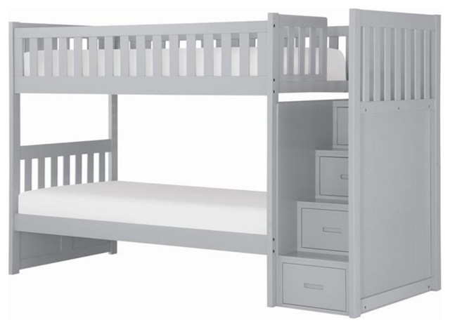Lexicon Orion 97" Reversible Step Storage Wood Bunk Bed in Gray, Twin ...