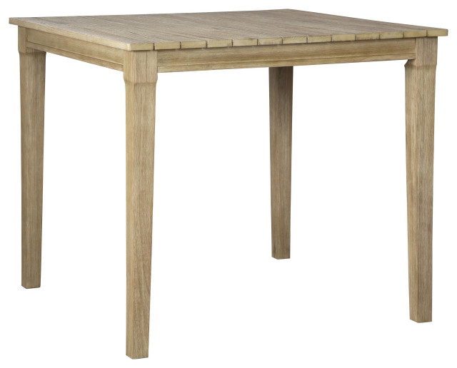 Square Wooden Frame Bar Table with Plank Tabletop, Teak Brown ...