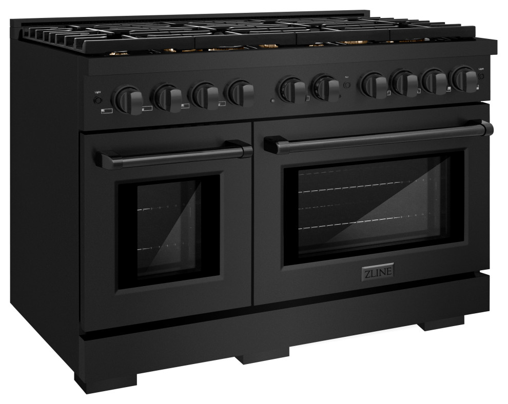 ZLINE 48" Gas Range in Black Stainless with Brass Burners SGRB-BR-48 ...