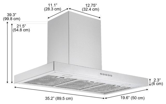 Ancona 36" 600 CFM Convertible Wall Mount Rectangular Hood, Stainless ...