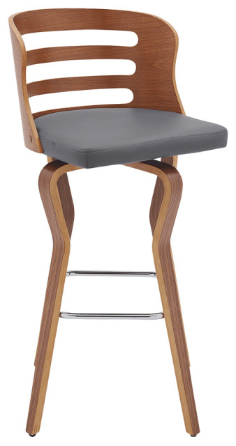 39" Walnut And Gray Bar Height Swivel Full Back Bar Chair - Bean Bag ...