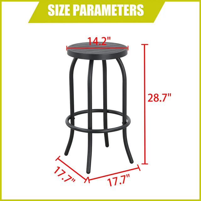 2 Pack Outdoor Bar Stool, Backless Design With Round Seat & Ring ...
