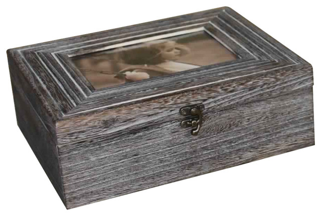 Benzara Molded Wooden Storage Box With Photo Frame Lid, 2-Piece Set ...