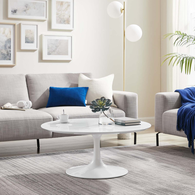 Lippa 36" Round Wood Coffee Table in White - Midcentury - Coffee Tables ...