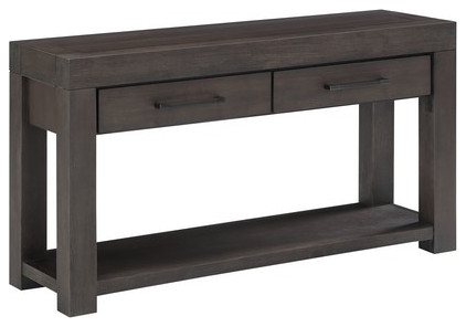 2 Drawer Wooden Console Table with Bar Handles and Open Shelf, Brown ...