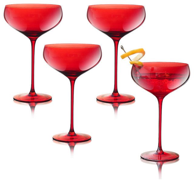 Carnival Red Coupe 13 oz. Glasses, Set/4 - Contemporary - Wine Glasses ...