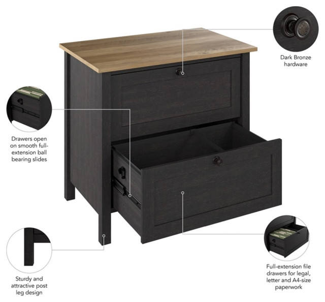 Pemberly Row 2 Drawer Lateral File Cabinet in Vintage Black and ...