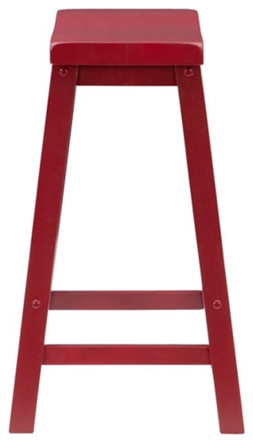 Home Square 24" Wood Counter Stool in Crimson Red - Set of 3, 3 ...