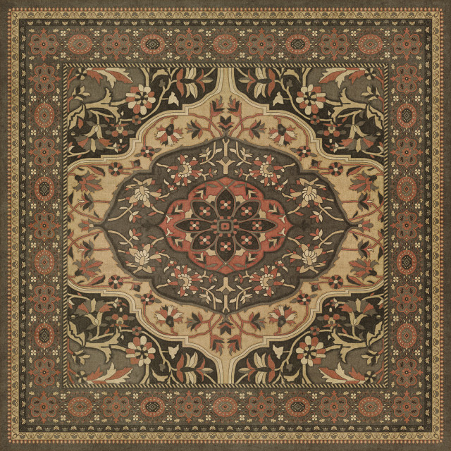 Persian Bazaar Farahan, Azar 60x60 Vintage Vinyl Floorcloth, Gray/Red ...