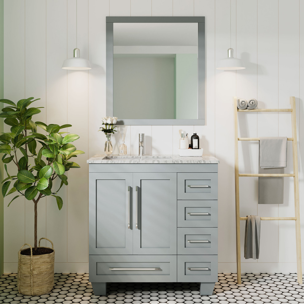 Eviva Loon 30" Gray Transitional Bathroom Vanity with Carrara Quartz ...