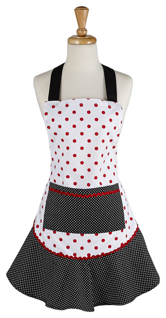 Black/Red Polka Dot Ruffle Apron, DT 16x19" DC 12x12" - Aprons - by ...