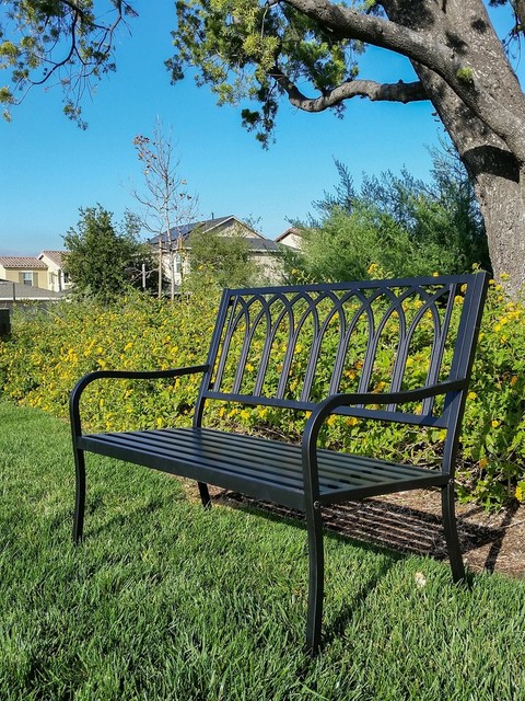 Lakeside Steel Bench, Matte Black - Contemporary - Outdoor Benches - by ...