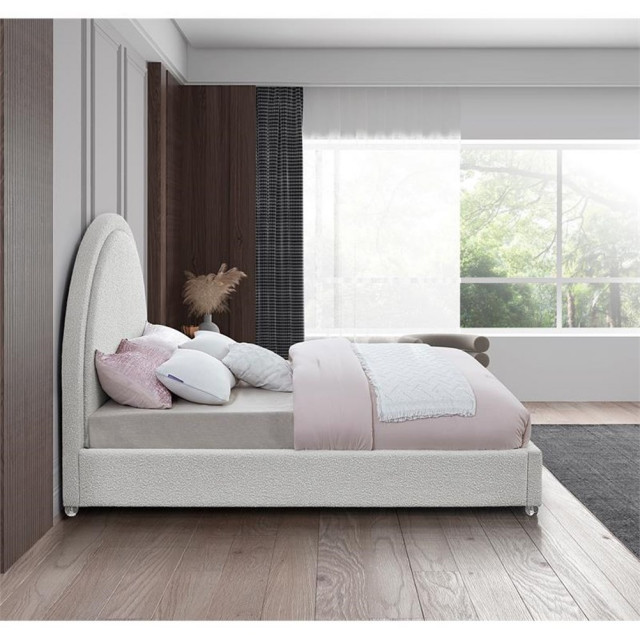 Maklaine Contemporary designed Cream Finished Fabric Full Bed, Full ...