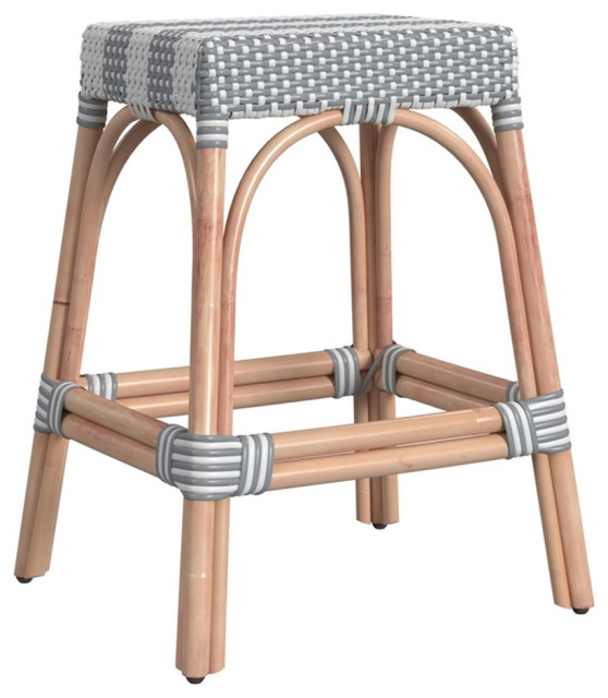 Home Square Rattan Counter Stool in Gray & White Stripe - Set of 2, 2 ...