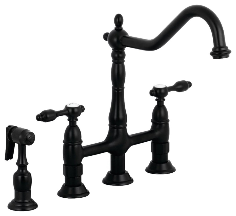 High Arched Bridge Kitchen Faucet with Swiveling Spout and Brass ...