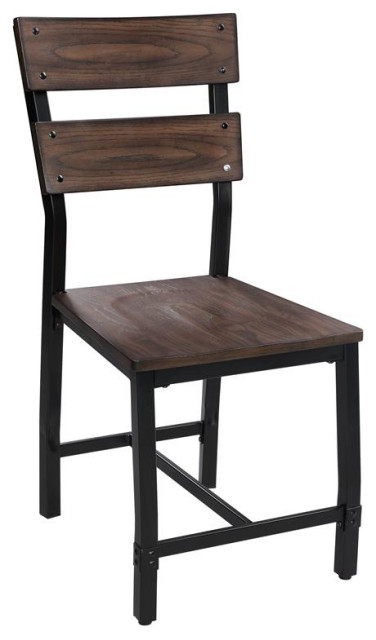 Bowery Hill 37"H Contemporary Metal Ladder Back Side Chair in Oak (Set ...