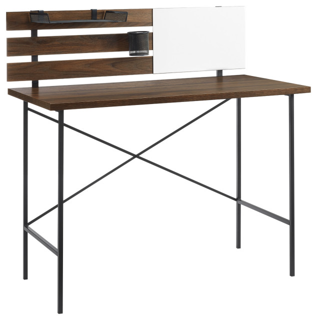 Urban Industrial Slat Back Metal-X Writing Desk, Dark Walnut ...