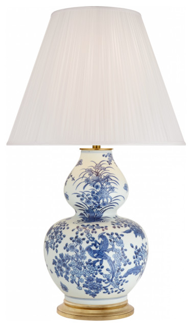 Sydnee Blue and White Porcelain Large Gourd Table Lamp - Asian - Table ...