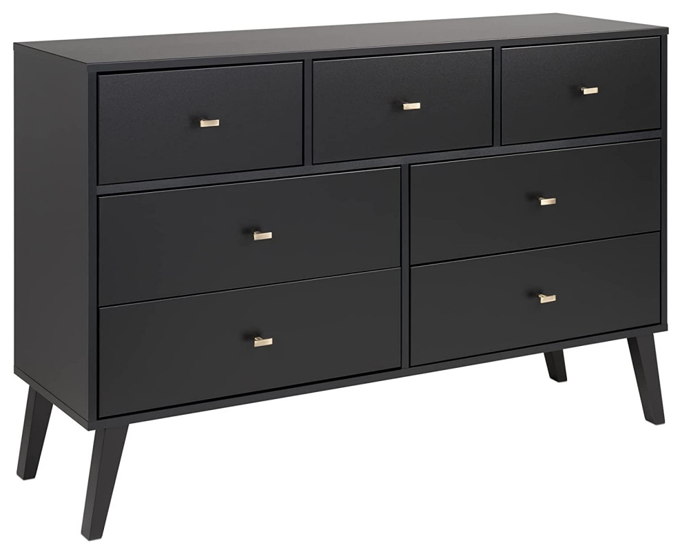 Retro Spacious Dresser, Angled Tapered Legs With 7 Storage Drawers ...