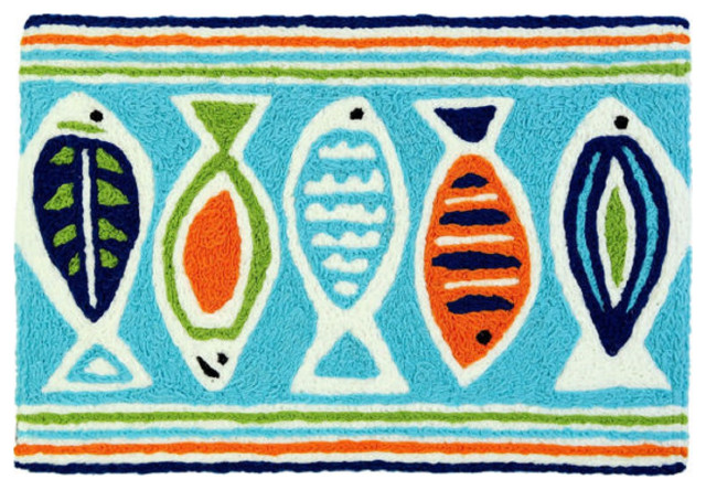 Retro Fish on Blue 30 X 20 Inch Area Accent Washable Rug - Beach Style ...