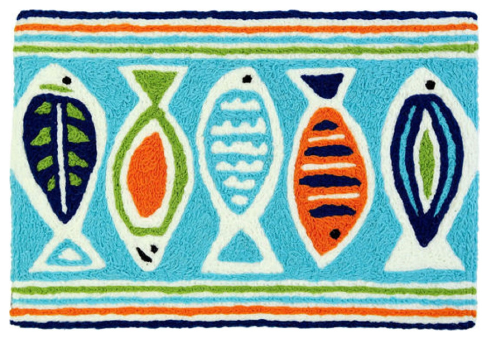 Retro Fish on Blue 30 X 20 Inch Area Accent Washable Rug - Beach Style ...