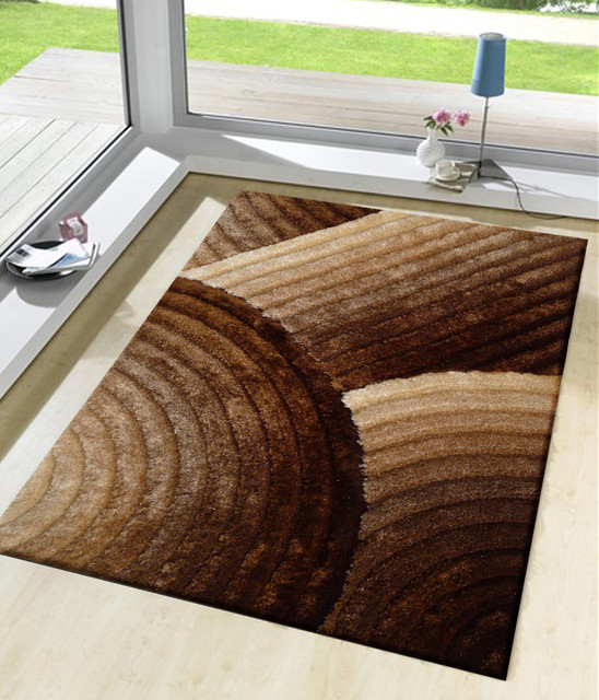5'x7' 3D Gold Brown Plush Living Room Shaggy Hand-Tufted Area Rug ...