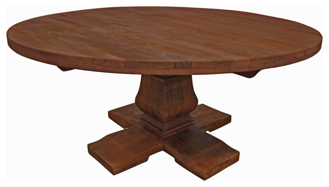 Benedict 70" Round Dining Table, Solid Mango Wood With Medium Brown Finish - Traditional ...