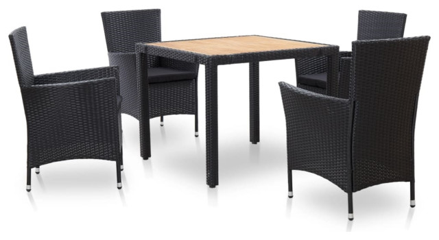 Vidaxl 5-Piece Outdoor Dining Set With Cushions Poly Rattan Black ...