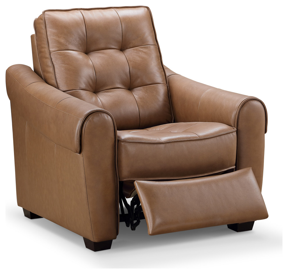 Elliot Leather Power Recliner, Camel - Contemporary - Recliner Chairs ...