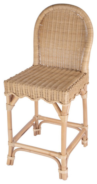 Flora 24 in. Seat Height Scalloped Edge Ratan Counter Stool, Light ...