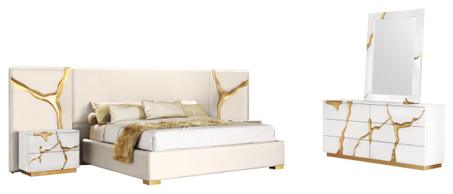 Modrest Aspen Modern Beige, White, Gold Estern King Bedroom Set ...