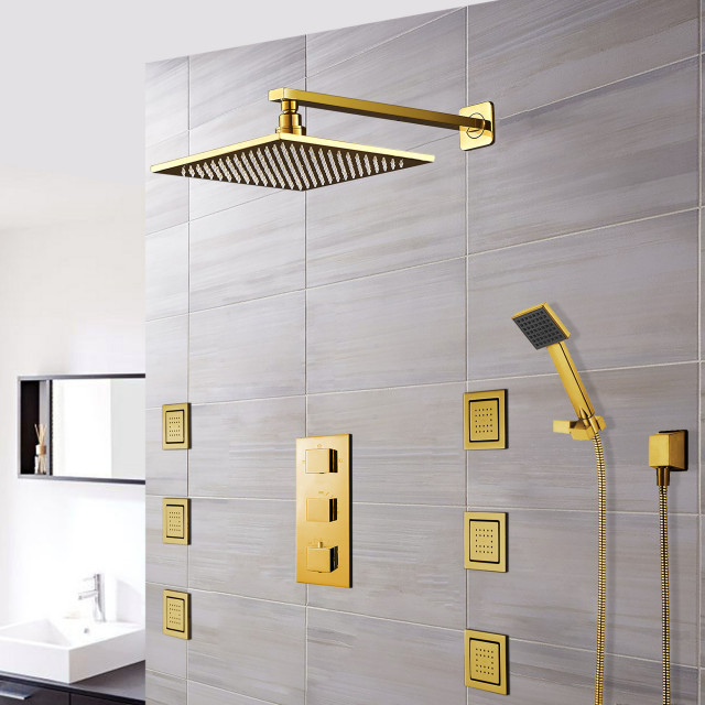 Versilia Gold LED Shower Head, Body Jets, Mixer, Shower Head 8 ...