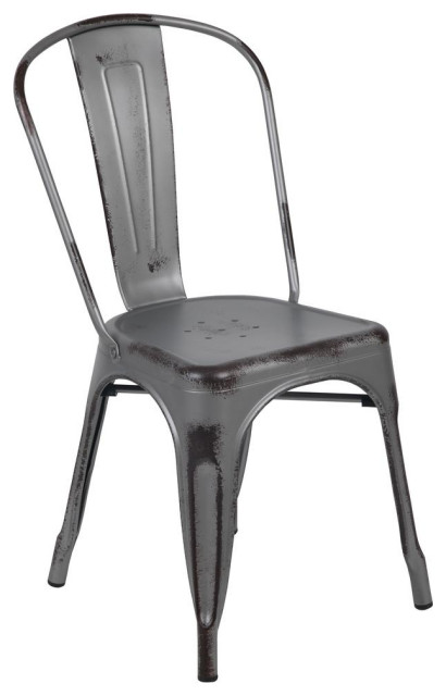 Commercial Grade Distressed Silver Gray Metal Indoor-Outdoor Stackable ...