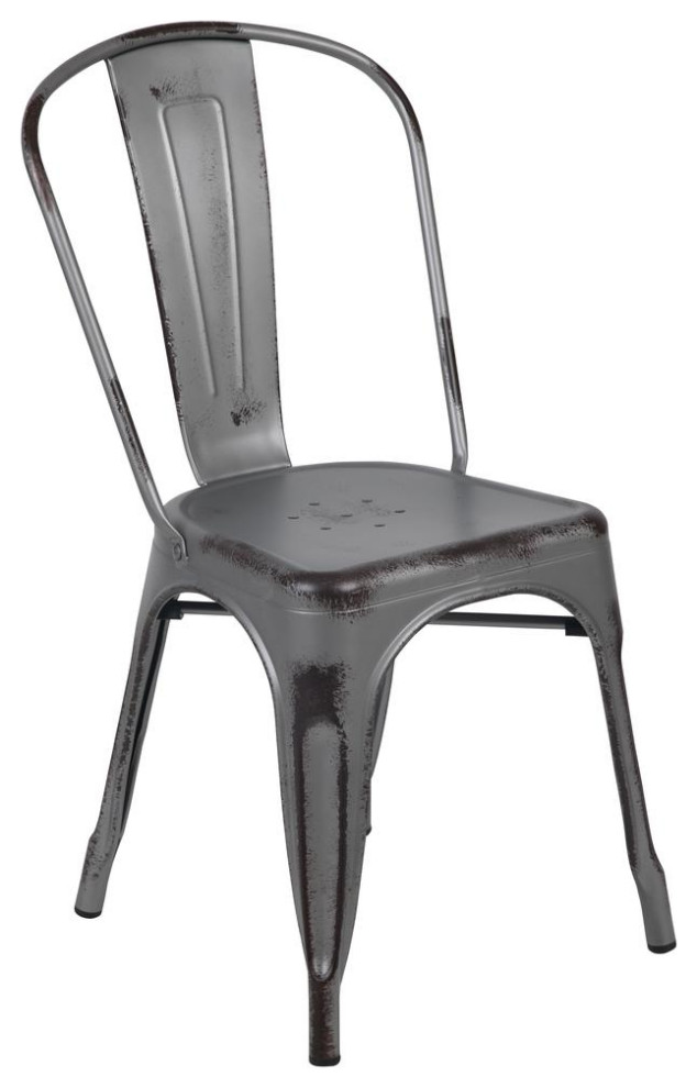 Commercial Grade Distressed Silver Gray Metal Indoor-Outdoor Stackable ...