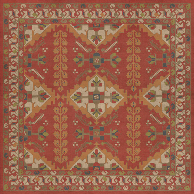 Persian Bazaar Hamadan, Arkadas 48x48 Vintage Vinyl Floorcloth, Red ...